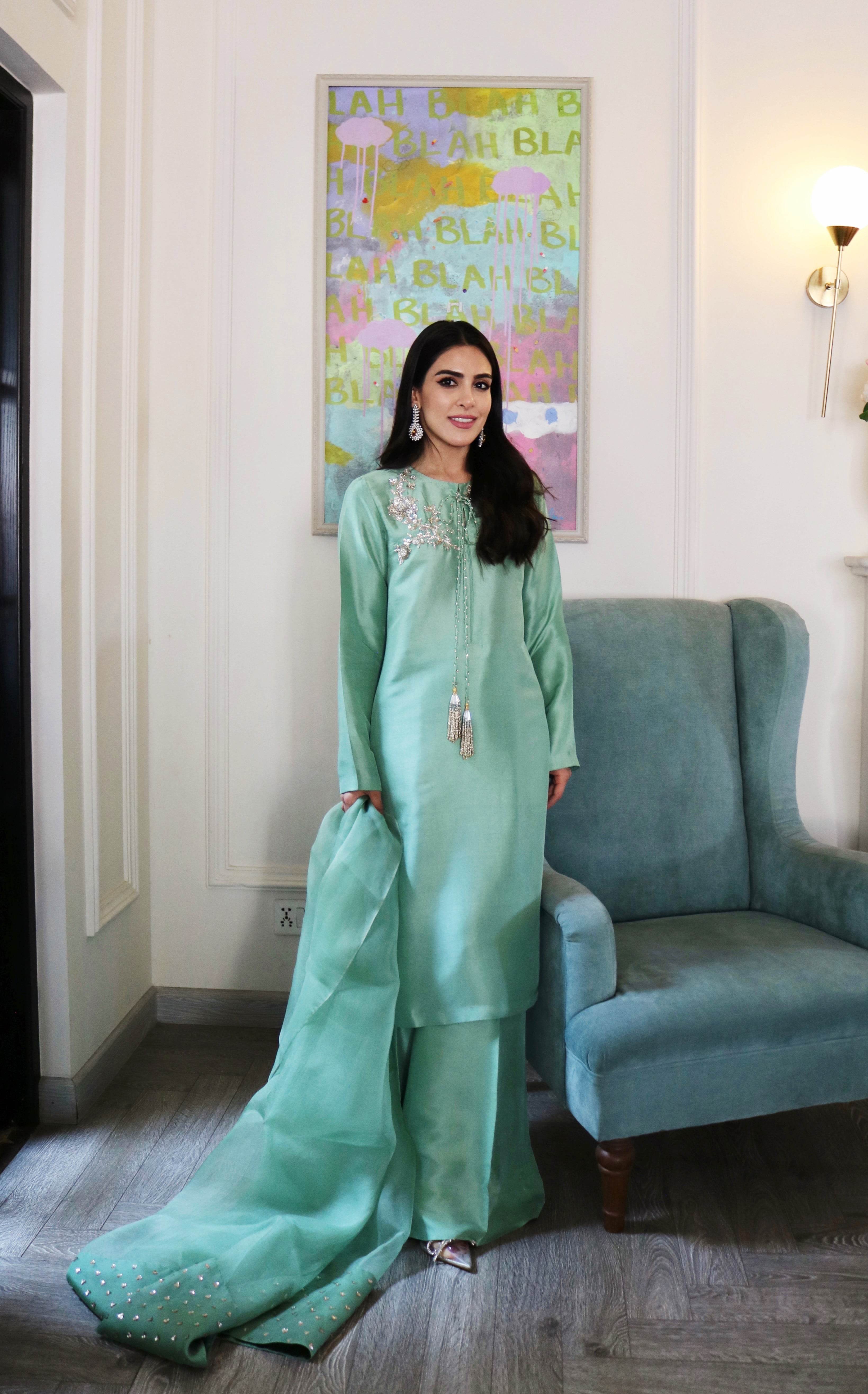 Timeless Green Traditional Dress by SAJNI – Worn by Aymen Hikmat